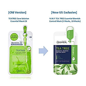 Mediheal Official [Korea's No 1 Sheet Mask] - Tea Tree Essential Blemish Control Mask - Skin Soothing & Sebum Control Mask Pack for Sensitive Oily Skin(10 Masks)