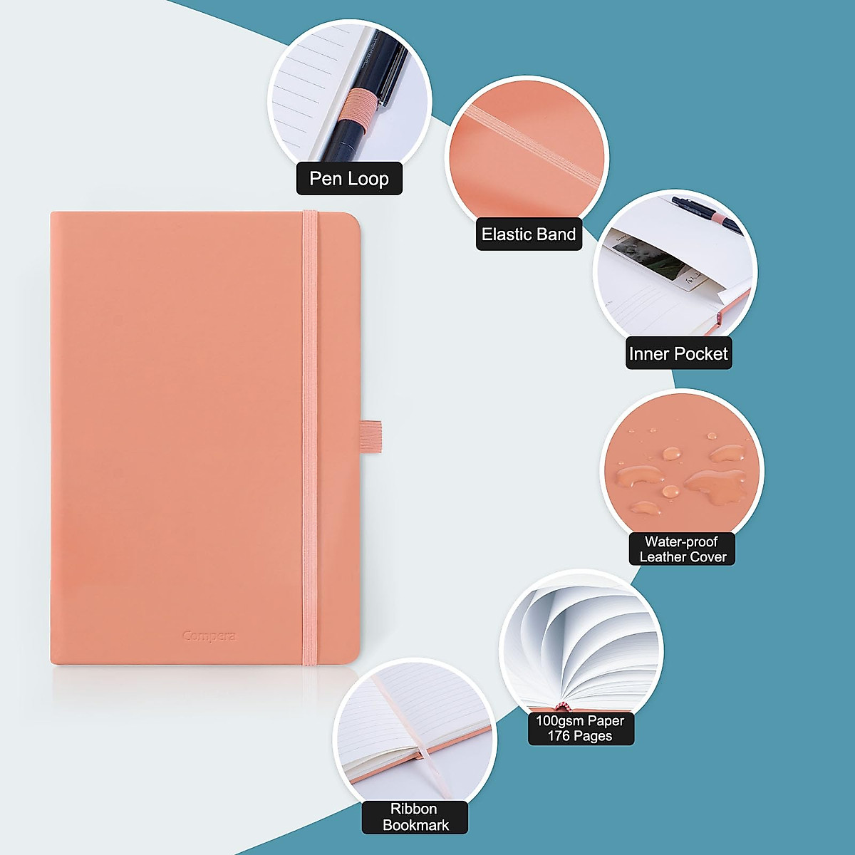 Compera Lined Journal Notebooks, 4 Pack, 176 Pages, 5.5 x 8.3, 100gsm Thick Paper, A5 Hardcover Notebooks with Pen Loop and Inner Pocket, for School Business Office College（Morandi colors）