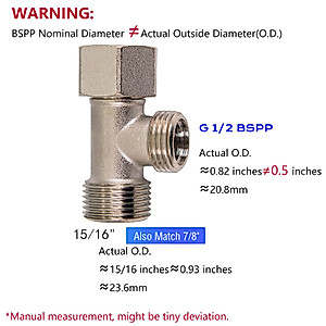 Bidet T Adapter - T Valve Adapter for Bidet, Made of Brass Coated Nickel(Thread Size 7/8″ x 7/8″ x 1/2″), 3 Way Adapter or Tee Connector