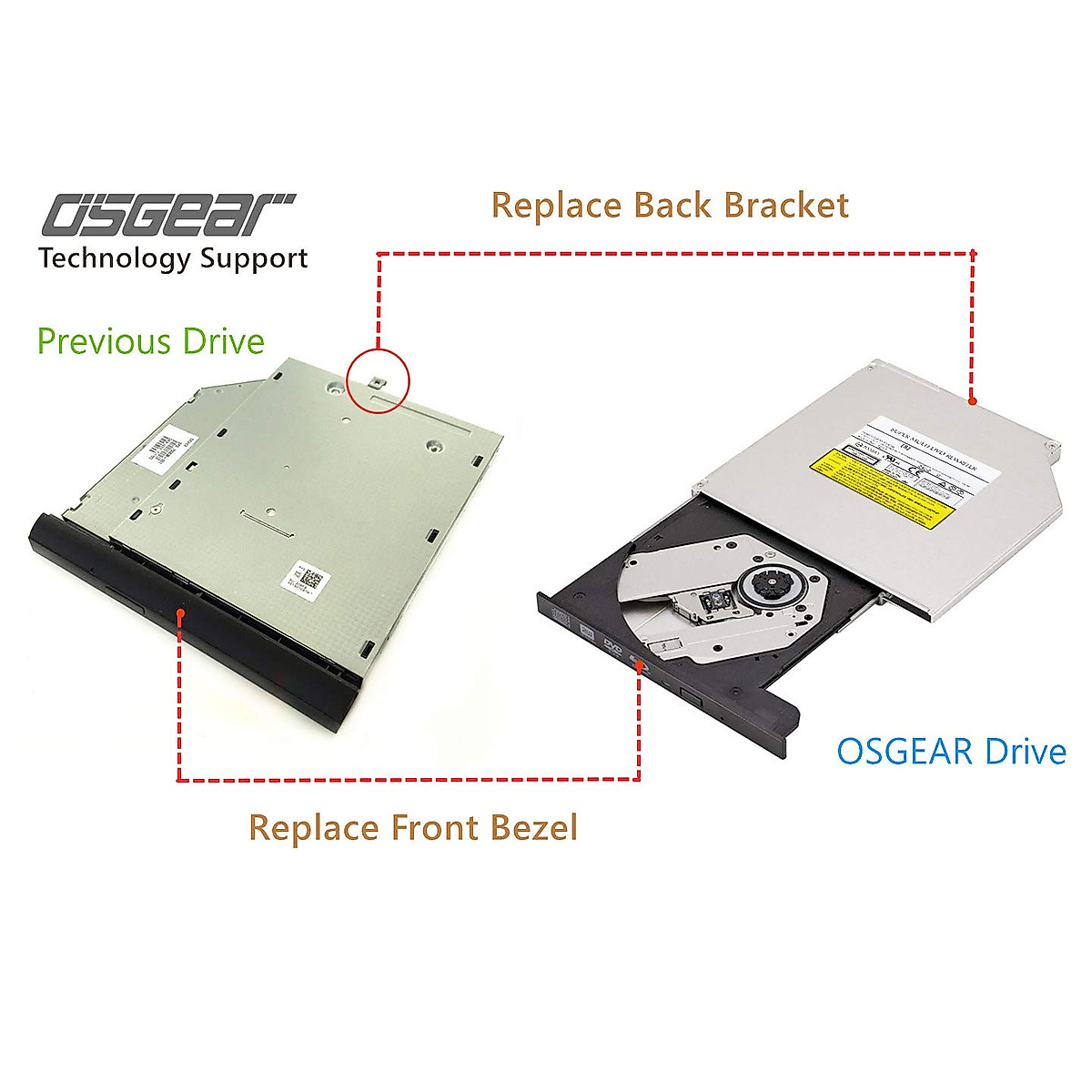 OSGEAR Internal Thick 12.7mm SATA 8X DVDRW CD DVD RW ROM Burner Writer Laptop Replacement PC Mac Tray Loading Drive for Asus Acer HP Dell Lenovo Samsung Sony
