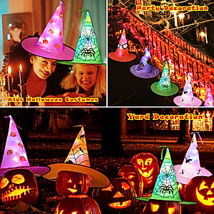 Party Hats Lights Witch Hats Decorations, 6pcs Hanging or Wearing Hat Lights Waterproof Witch Hats Decor for Halloween Party Home Garden Yard Decoration
