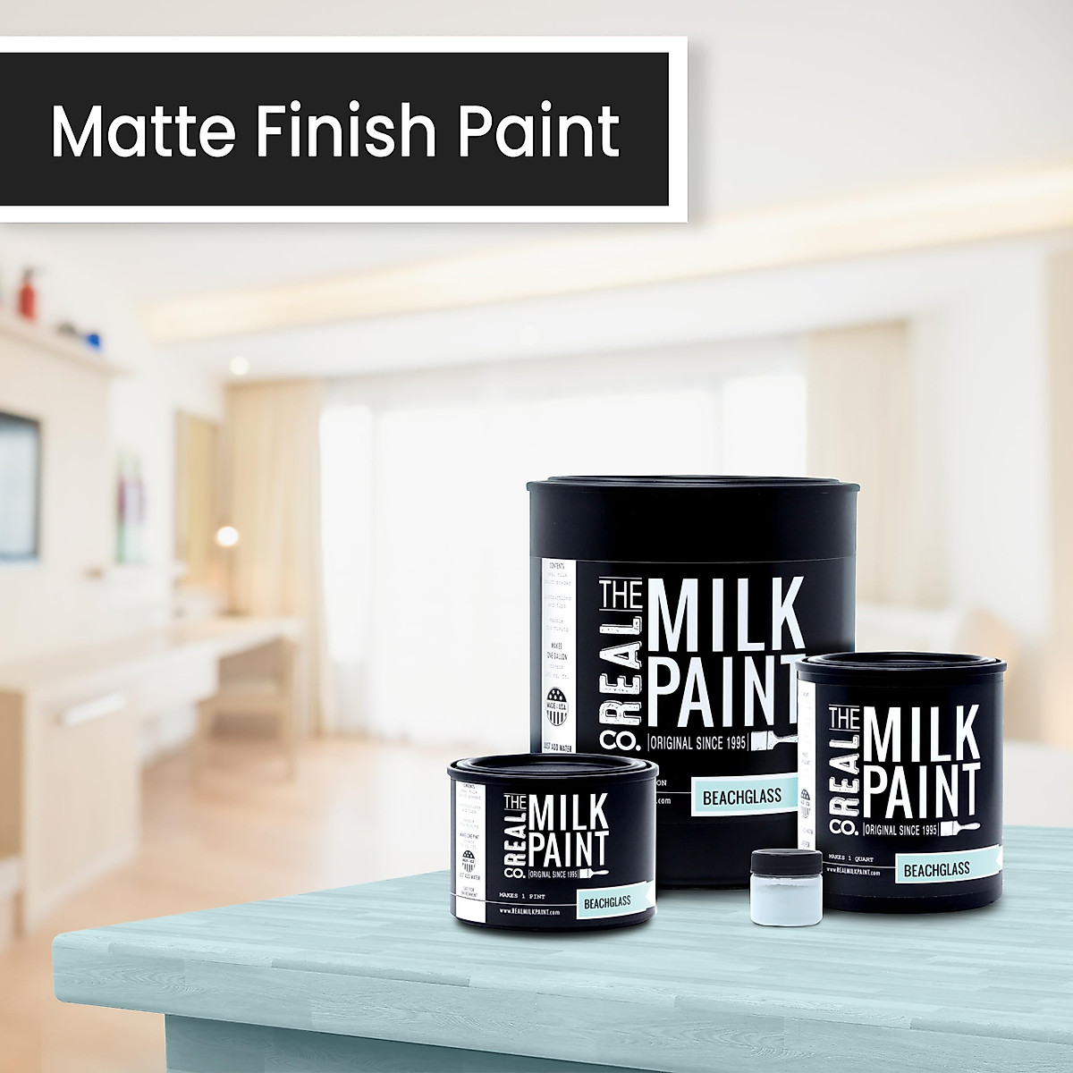 Real Milk Paint, Wood Paint for Furniture, Matte Paint for Cabinets, Walls, Brick, and Stone, Water Based Organic, No VOC, Beachglass, 1 Pint