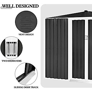 Oakmont Outdoor Garden Storage Shed 6' × 8' Feet Walk-in Garden Tool House with Double Sliding Doors, Yard Lawn (Grey)