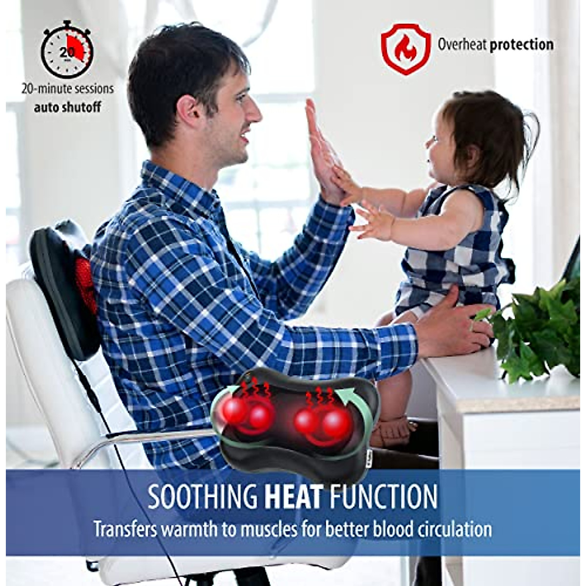 Zyllion Shiatsu Back and Neck Massager - 3D Kneading Deep Tissue Massage Pillow with Heat for Muscle Pain Relief, Chairs and Cars (Wired Connection; NOT Cordless) - Black (ZMA-13-BK)