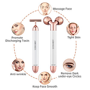 AIBOKEE 2 in 1 Face Massager Electric, 3D Face Massager Roller and T Shape Facial Massager Roller Vibrating,Skincare Tools for Face Arm Eye Waist Leg,Powered by One AA Battery（2 Piece Set）