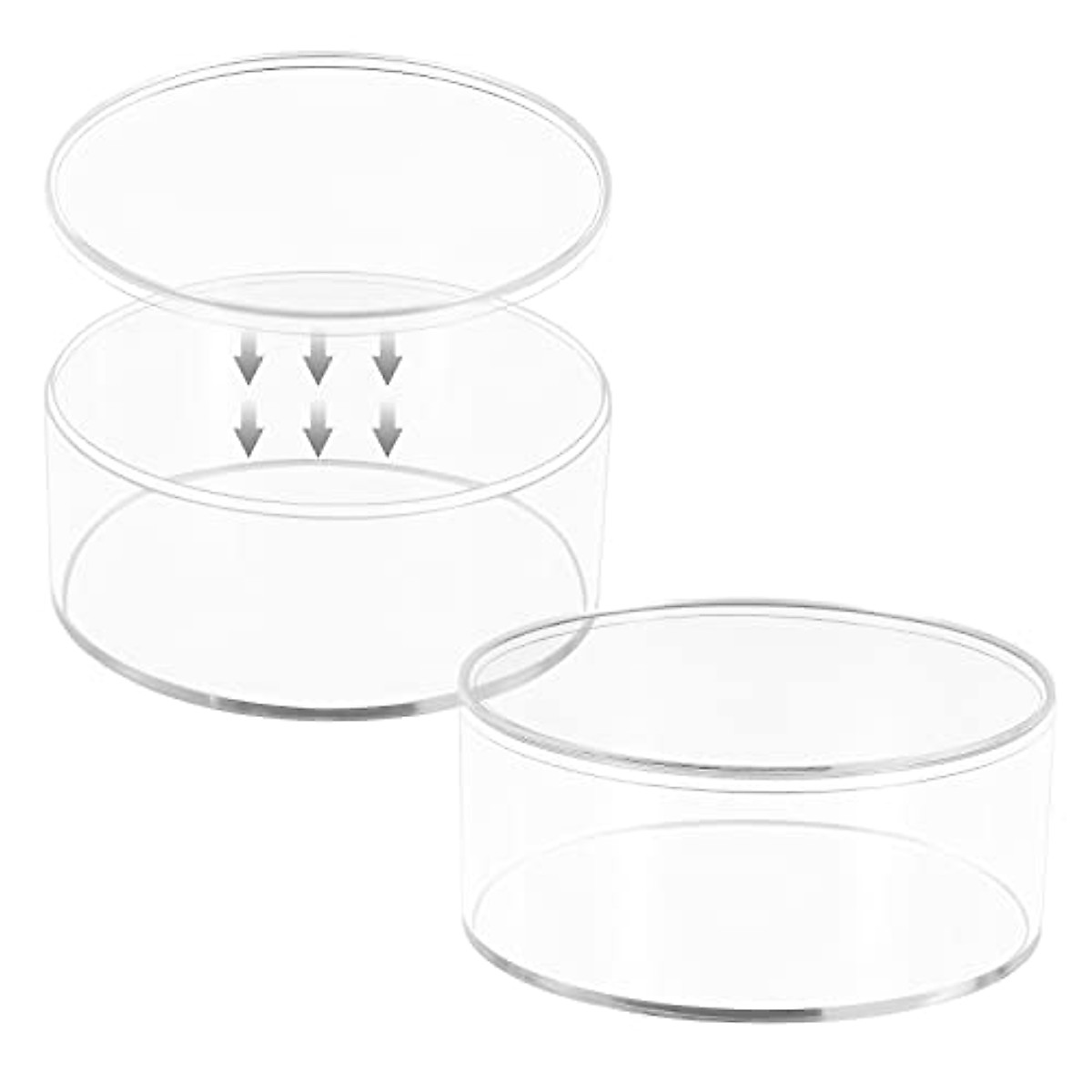 Dayaanee Round Acrylic Box with Lid, 2 Pack Clear Round Organizer Container Acrylic Circle Box with Lid, 5.9” Storage Boxes for Candy,Pill, Nails, Beads and Tiny Jewelry