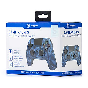 Snakebyte Wireless Gamepad Controller for PlayStation PS4 – Lag-Free – 3.5 Audio Jack – Motion Sensors – Dual Vibration – 6 Axis – Ergonomic Design – Programmable Functions - Blue Camo