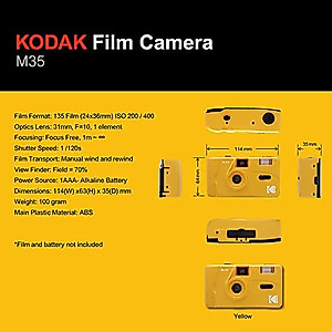 Kodak M35 35mm Film Camera, Reusable, Focus Free, Easy to Use, Build in Flash and Compatible with 35mm Color Negative or B/W Film (Film and AAA Battery NOT Included) by (Yellow)