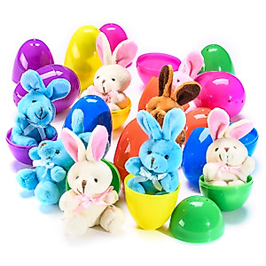 PREXTEX Plush Bunny Rabbit Stuffed Animal Filled 3'' Colorful Easter Eggs - 12 Soft Baby Stuffed Animals Plush Toys | Easter Basket Surprise Bunny Toys