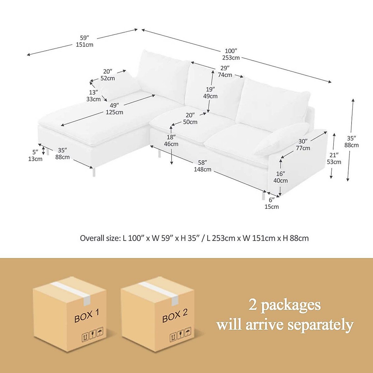 L Shaped Sectional Couches for Living Room, Comfy Sectional Sofa with Chaise Linen Fabric Furniture Sets for Apartment, Office, Beige