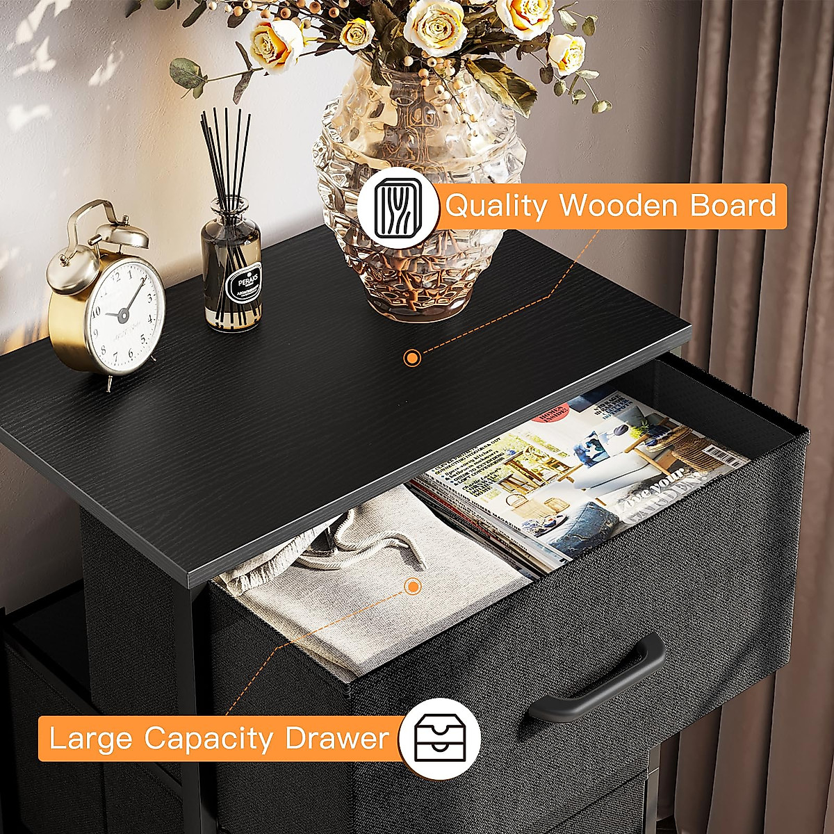 ODK Dresser for Bedroom with 4 Storage Drawers, Small Dresser Chest of Drawers Fabric Dresser with Sturdy Steel Frame, Dresser for Closet with Wood Top, Black