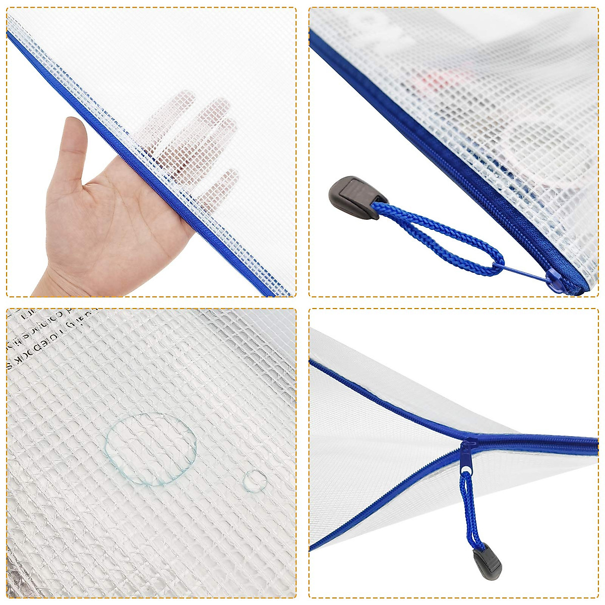 MJIYA Mesh Zipper Pouch Document Bag Plastic Zip File Folders Weatherproof Large Stylish Multipurpose Organizer Folder for School and Office Supplies Business Papers (White, B4)