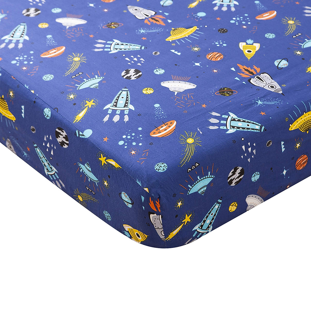 Brandream Baby Boys Crib Bedding Sets Outer Space Nursery Bedding Rocket & Planet 6 Piece Galaxy Cradle Blanket Set Baby Infant Newborn Navy White Cotton Bedding