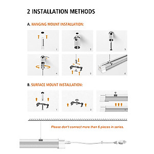 ONLYLUX 8 Pack 4FT Linkable LED Shop Light for Garage, Workshops, 6500K Cool Daylight 50W (300w Equivalent), Plug and Play, Hanging or Surface Mount, with Power Cord and On/Off Switch, ETL Certified