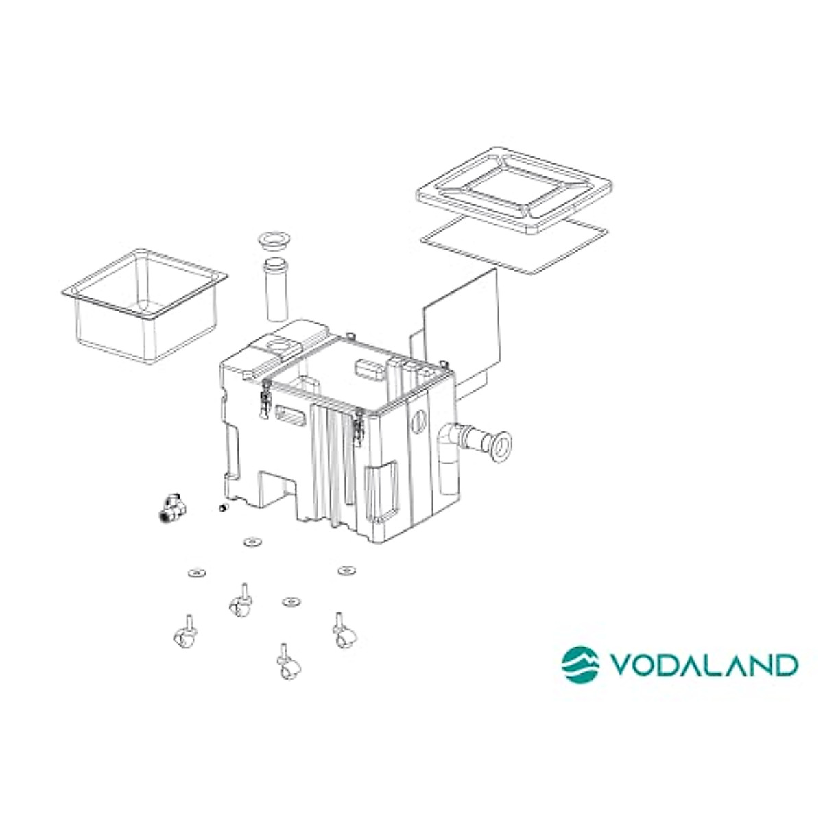 Vodaland - Industrial Grease Trap Intercepter - HDPE with roll Away Wheels, Sediment Trap, and Quick Release Valve.