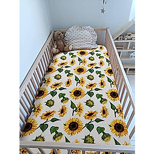 Pack n Play Sheet, Mini Crib Sheet, Portable Crib Sheets, Pack and Play Playard Sheet, Mini Crib Mattress Cover, Mini Crib Fitted Sheet, 38"x 24"x 3'', Sunflower Nursery Decor, Crib Pad Cover
