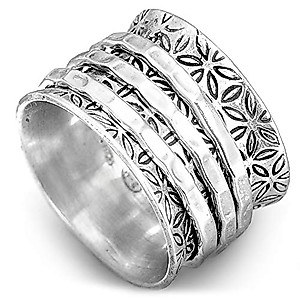 Boho-Magic 925 Sterling Silver Spinner Ring for Women Flower of Life Fidget Rings Band (8)