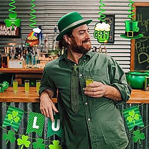 Happy St Patrick's Day Decorations, St. Patrick Day Banner Hanging Shamrock Swirls Clover Garland Green 'Lucky' Banner Party Favors Decorations Supplies for Home School Classroom