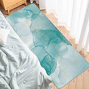 ZOE GARDEN 2 Pcs Kitchen Rug Set, Marble Aqua Non-Slip Kitchen Mats and Rugs Comfort Floor Door Mat Doormat, Long Throw Bath Runner Rug Mat Gradient Gold Aesthetics Abstract Minimalist Art