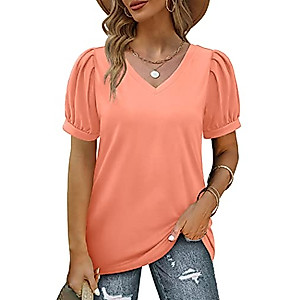 T Shirts for Women Short Sleeve Tops Beach Summer Tee Shirts Oversized Coral 2XL