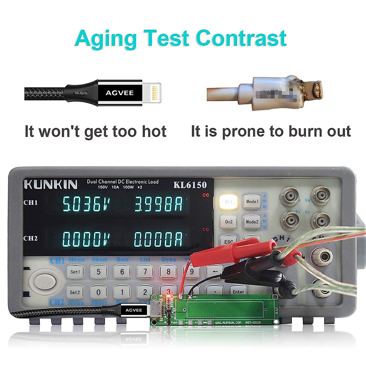 AGVEE 2 Pack 15ft Extra Long Charger for iPhone, Braided Lightning Cable, Heavy Duty Fast Charging Cord, End Tip Unbreakable for iPhone 11 Pro Max X XS XR, 10 8 7 6 6S, Case Friendly, Black