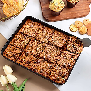 LIANYU 2 Pack Stainless Steel Baking Pan with Lid, 12⅖ x 9¾ x 2 Inch Lasagna Rectangle Cake Pan, Black Nonstick Bakeware for Brownie Bread Chicken, Stackable, Oven Safe