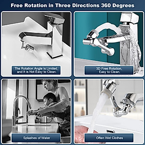 Edulnke 1080° Swivel Faucet Extender, Multifunctional 1080 Degree Rotating Robotic Arm Extension Faucet Aerator, Bigger Angle Splash Filter Faucet Extender Universal Model for Kitchen/Bathroom Sink