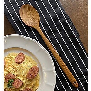 FAAY 12.5 Inch Wood Utensil Set (2 PCS), Teak Wooden Spatula & Spoon, 100% Natural from High Moist Resistance Teak Wood, Healthy Wooden Spoon Spatula for Non Stick Cookware