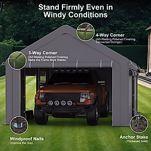GarveeLife 13x20ft Carport Heavy Duty, Portable Garage with 4 Doors + 4 Window, Upgraded Carport with Reinforced Steel Poles, Uv Resistant Waterproof Tarp, Portable Carport for Car, Truck, Boat