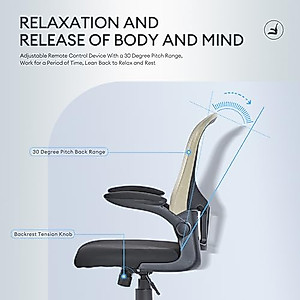 Office Chair, Breathable Mesh Desk Chair, Comfortable Ergonomic Computer Chair with Thick Cushion, Adjustable Lumbar Support and 90° Flip Up Armrest (Yellow)