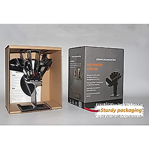 HEUNGBERANT Wood Burning Stove Fan Heat Powered Fireplace Fan for WoodLog BurnerFireplace, Black… (3 blades)