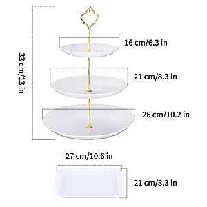 Ctfflhhy 6pcs Cupcake Stand Set with 2 3 Tier Cake Stand + 4 Square Plastic Serving Trays for Wedding Birthday Party