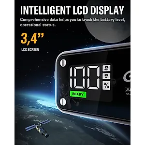 GIMFOOM Jump Starter, 4000A Car Battery Jump Starter with Wall Charger (10L Gas & 10L Diesel Engines), 12V Jump Starter Battery Pack with 3.4 Inch Smart Display, Jump Box with 400 Lumens LED Light