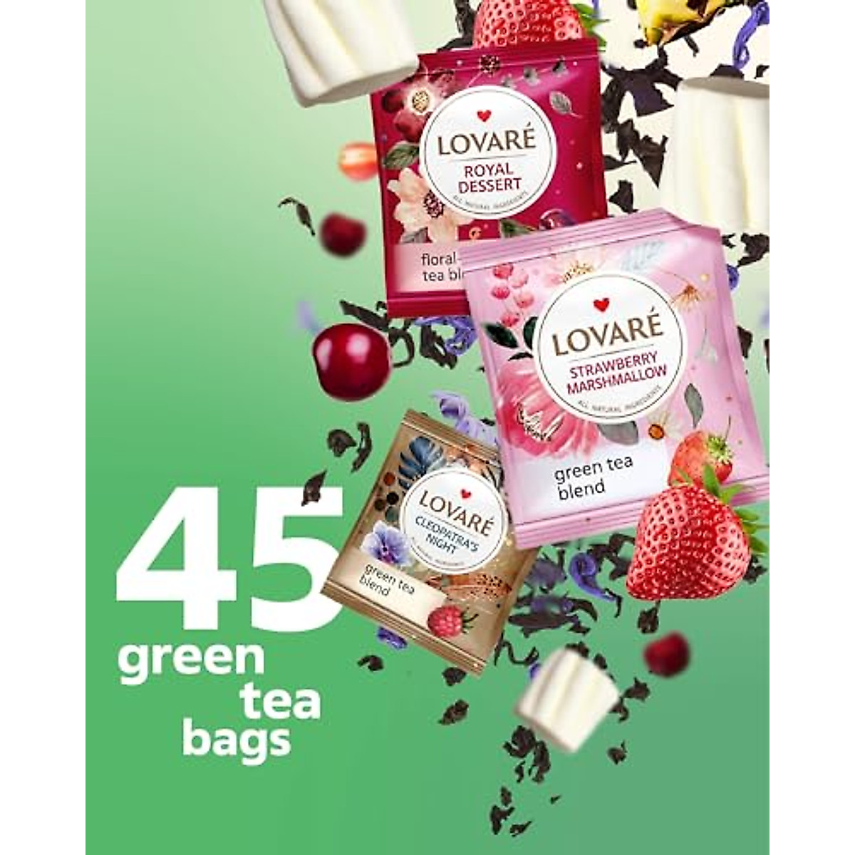 Lovare Black and Green Tea Bags Variety Pack - Made in Ukraine Tea Sampler - Individually Wrapped 90 Assorted Tea Bags - Gift Box For Tea Lovers (FEST TEA SET)