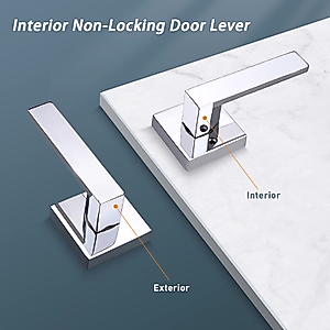 DECORITEN 3 Pack Heavy Duty Privacy Door Levers Interior Door Handles in Polished Chrome, Square Keyless Door Handle Sets for Bedroom Bathroom