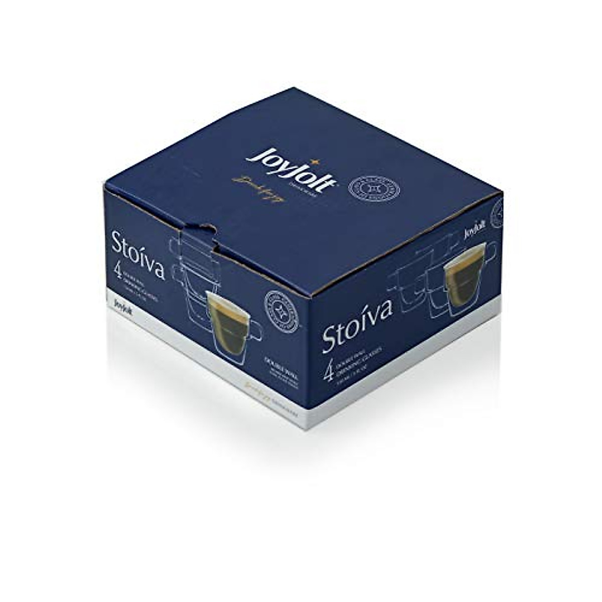 JoyJolt Stoiva Double Wall Insulated Espresso Glass Cups – 5 oz. (150 ml) Espresso Shot Glass Cup with Handle – Stackable Thermal Clear Glass Cups, Fit for Espresso Machine and Coffee Maker – Set of 4