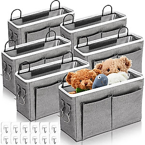 6 Pcs Wall Hanging Storage Bag Wall Hanging Organizer Bag with Hooks Closet Hanging Wall Basket with Pocket Linen Cotton Wall Organizer for Bedroom Bathroom Dormitory, 11.4 x 7.5 x 4''(Pure)