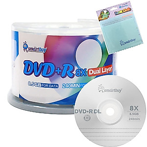 Smartbuy 50-disc 8.5GB/240min 8X DVD+R DL Logo Top Blank Media Record Disc + Free Micro Fiber Cloth