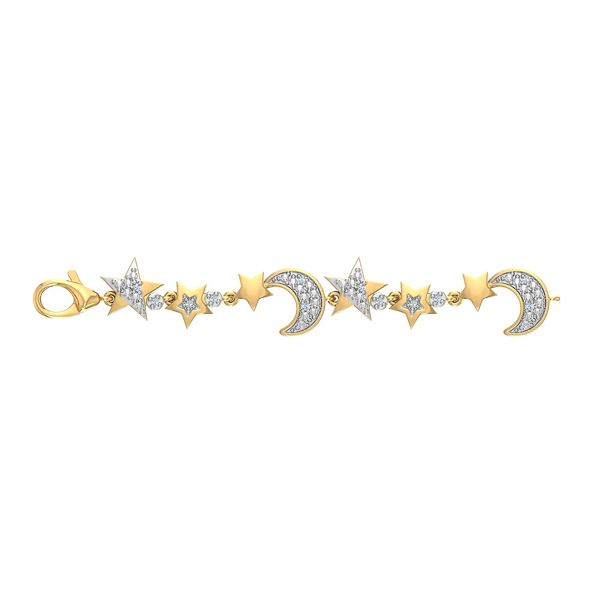 0.15 Carat Diamond Stars and Moon Bracelet in 18K Yellow Gold over Sterling Silver (7.5 Inch)
