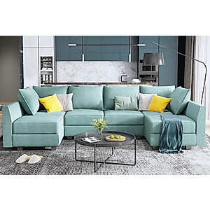 HONBAY Convertible Modular Sectional Sofa U Shaped Modular Couch with Storage Seat Modular Sofa Sectional Couch with Chaise, Aqua Blue