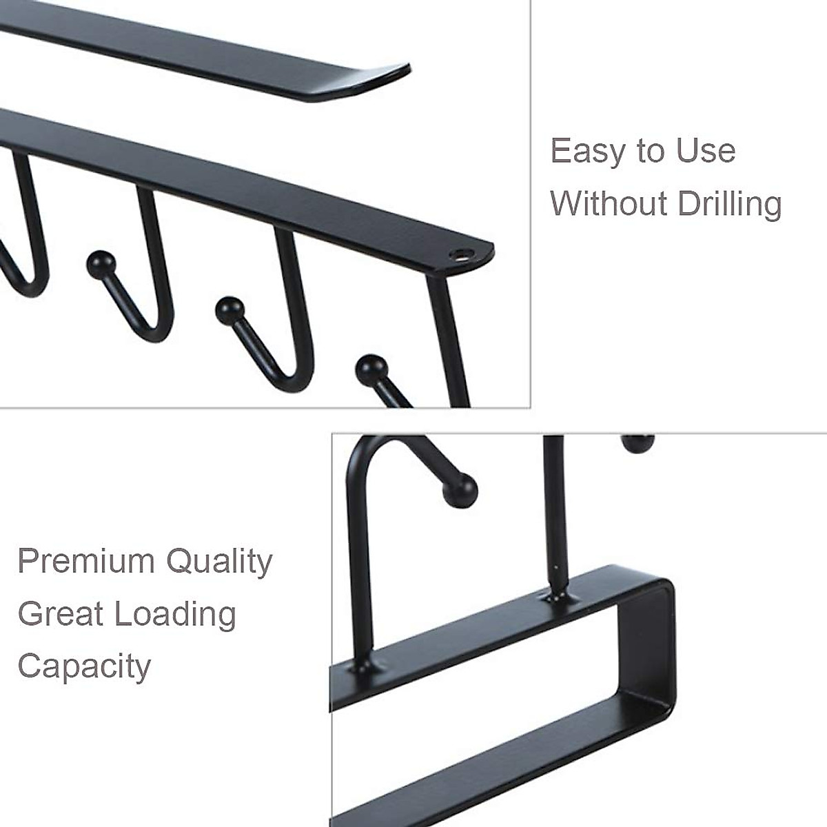 AliCH 2pcs Mug Hooks Under Cabinet Mug Holder Rack,Nail Free Adhesive Coffee Cups Holder Hanger for Cups/Kitchen Utensils/Ties Belts/Scarf/Keys Storage, Fit for 0.8inch Thickness Shelf or Less (BLA)