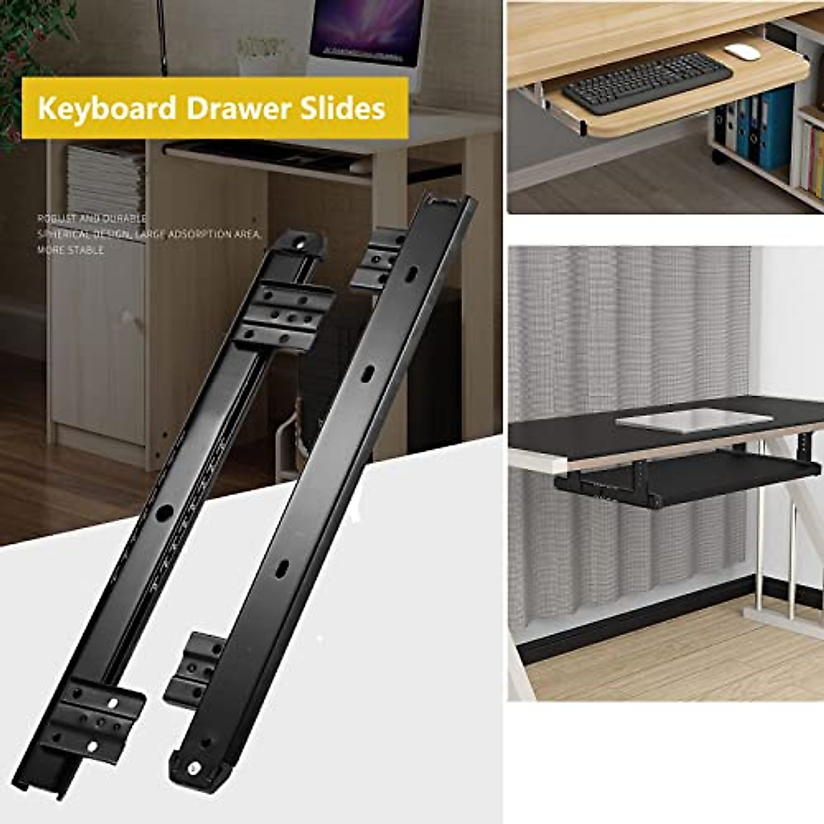 Drawer Slides 14inch Heavy Duty Metal Ball Bearing Slides Rails - for Under Table Keyboard Shelf Runners, Keyboard Tray Guides, Cabinet Furniture Slides, Drawer Repair Kit (Color : Black, Size : 350