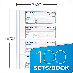 Adams Money and Rent Receipt Books, 3-Part Carbonless, 7-5/8" x 10-7/8", Bound Wraparound Cover, 100 Sets per Book, 4 Receipts per Page, 5 Books per Pack (TC1182-5)
