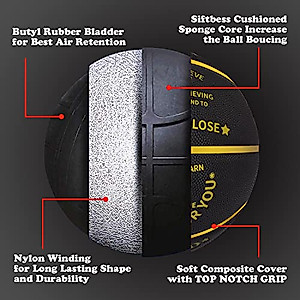 JOINOW Personalized Outdoor Basketball Christmas Basketball Gifts Leather Basketball 29.5 Inch Indoor Basketball Engraved Basketball Birthday Graduation - You Never Lose You Either Learn Or Win