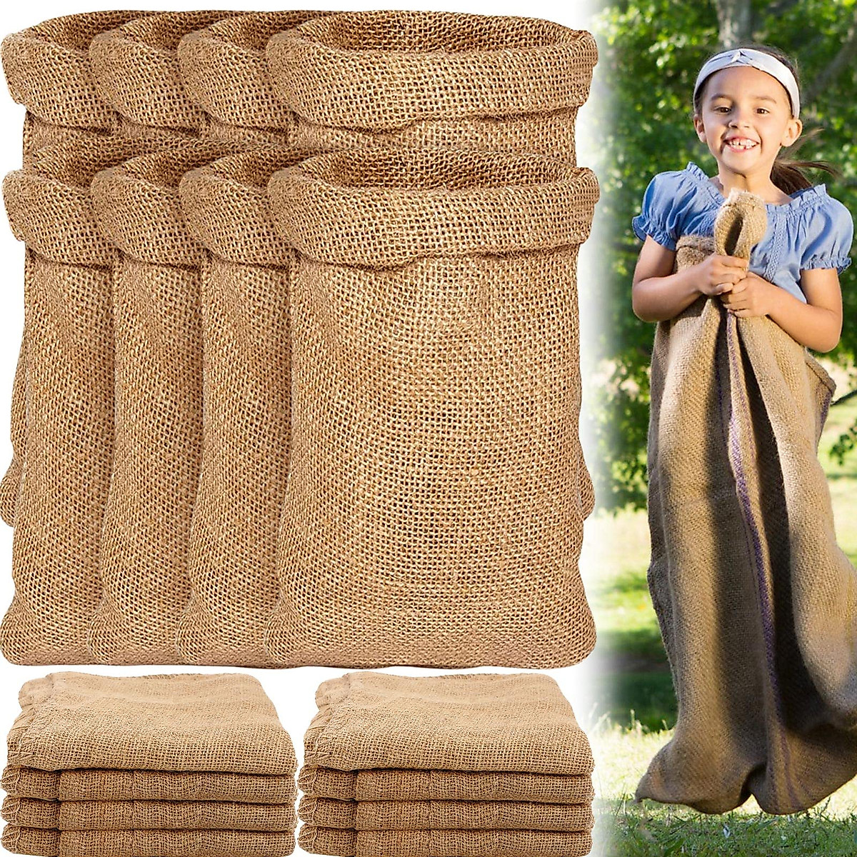 12 Pack Burlap Sack Race Bags 24 x 40 Inch Large Burlap Sack Potato Sack Outdoor Lawn Games for Holiday Birthday, Family Reunion, Carnival, Easter, Halloween, Plant Frost Protection(12 Pcs)