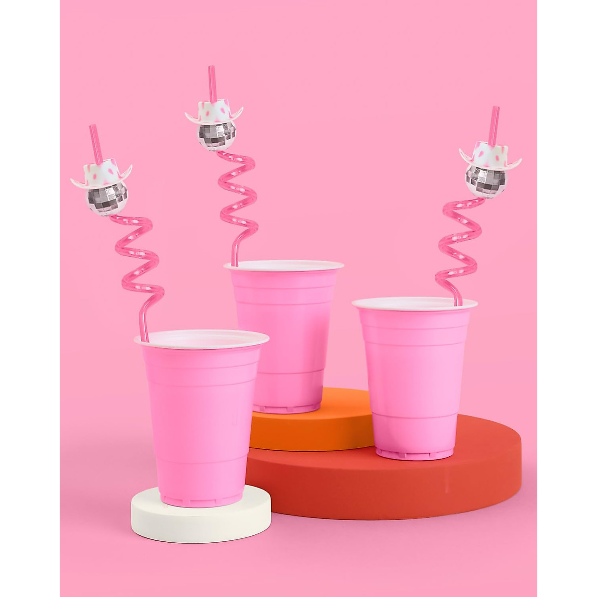 xo, Fetti Disco Cowgirl Pink Reusable Straw Set - 12 pc | Last Disco Bachelorette Decorations, Rodeo Birthday Party Supplies,Space Cowboy Favors