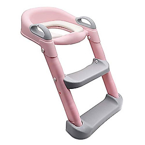 HTTMT- Classic Potty Training Toilet Ladder Seat With Upgraded Cushion Step Stool Ladder Toilet Chair/Toilet Trainer for Baby Toddler Kids Children In Pink [P/N: ET-BABY002-PINK-C]
