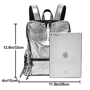 Downupdown Stylish Backpacks for Women Shiny Soft Leather Backpack with Top Handle Zipper Purse Shoulder Bags Travel Daypack Casual Waterproof Travel Bags-Sliver