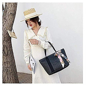 Women Woven Shoulder Bag Handbag Straw Tote Bag Summer Rattan Bag Purse for Beach Travel (black)