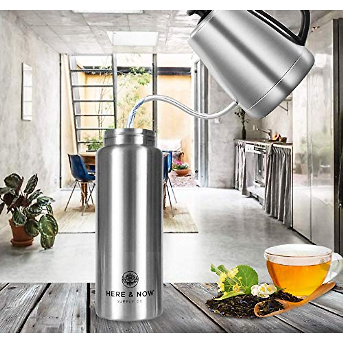 All-Purpose Travel Mug and Tumbler | Tea Infuser Water Bottle | Fruit Infused Flask | Hot & Cold Double Wall Stainless Steel Coffee Thermos | by Here & Now Supply Co. (750 ml (25.3 oz))
